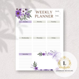 Purple Flower Weekly Planner Printable - Etsy