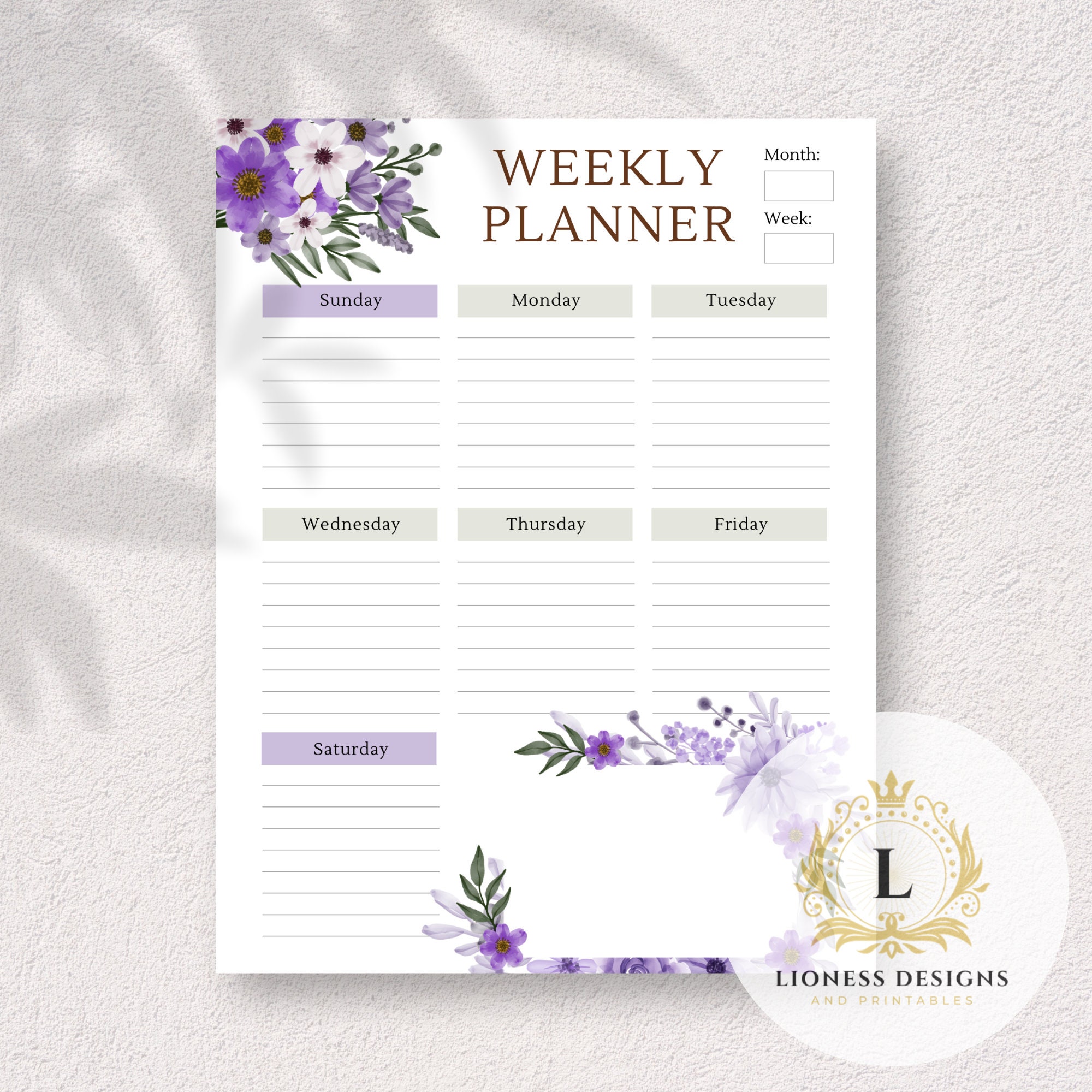 Purple Flower Weekly Planner Printable - Etsy