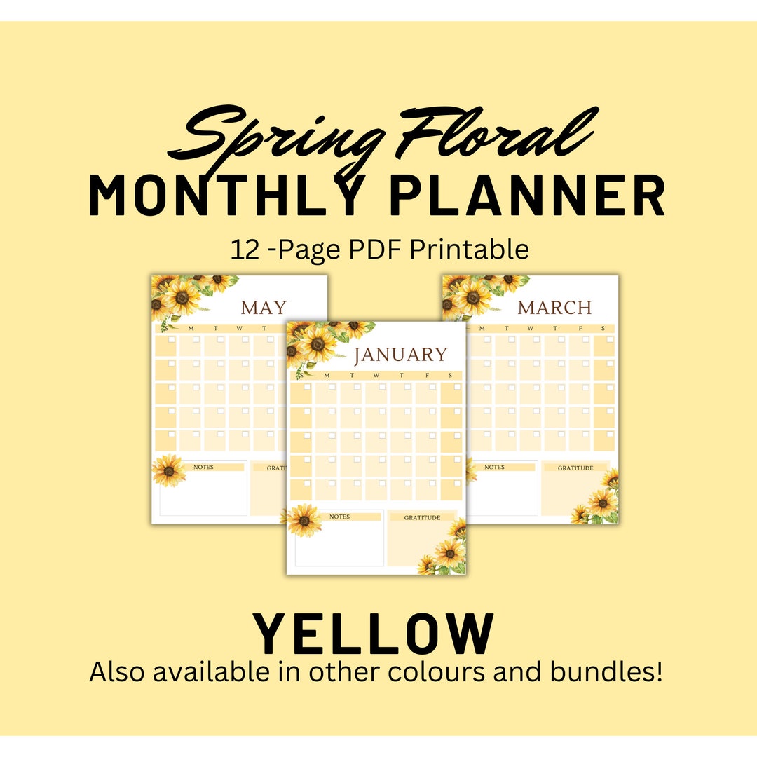 Sunflower Monthly Planner Printable - Etsy