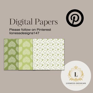 Valentine Seamless Digital Paper, Green Floral Heart Pattern ...
