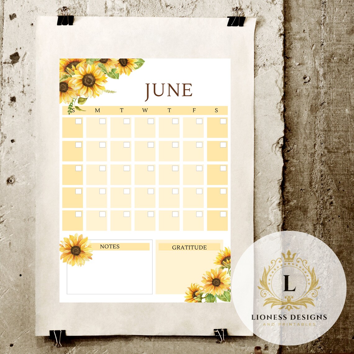 Sunflower Monthly Planner Printable - Etsy
