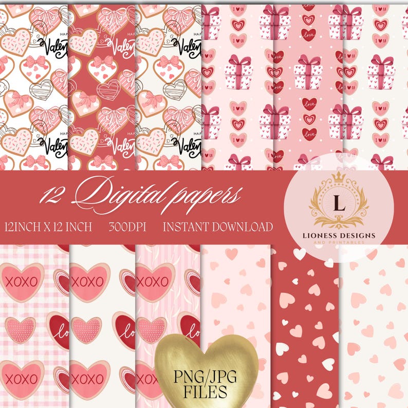 Valentine Seamless Digital Paper, Heart Cookies and Gifts, Heart ...