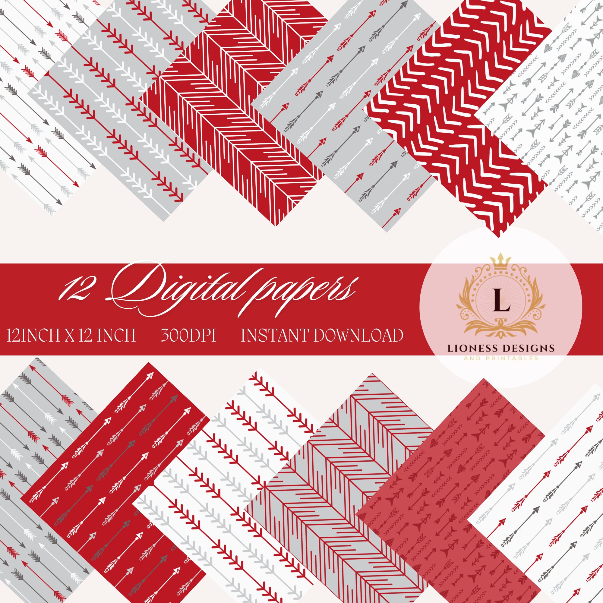 Arrow Red and Grey Digital Paper Pattern Arrow Pattern for Personal and ...