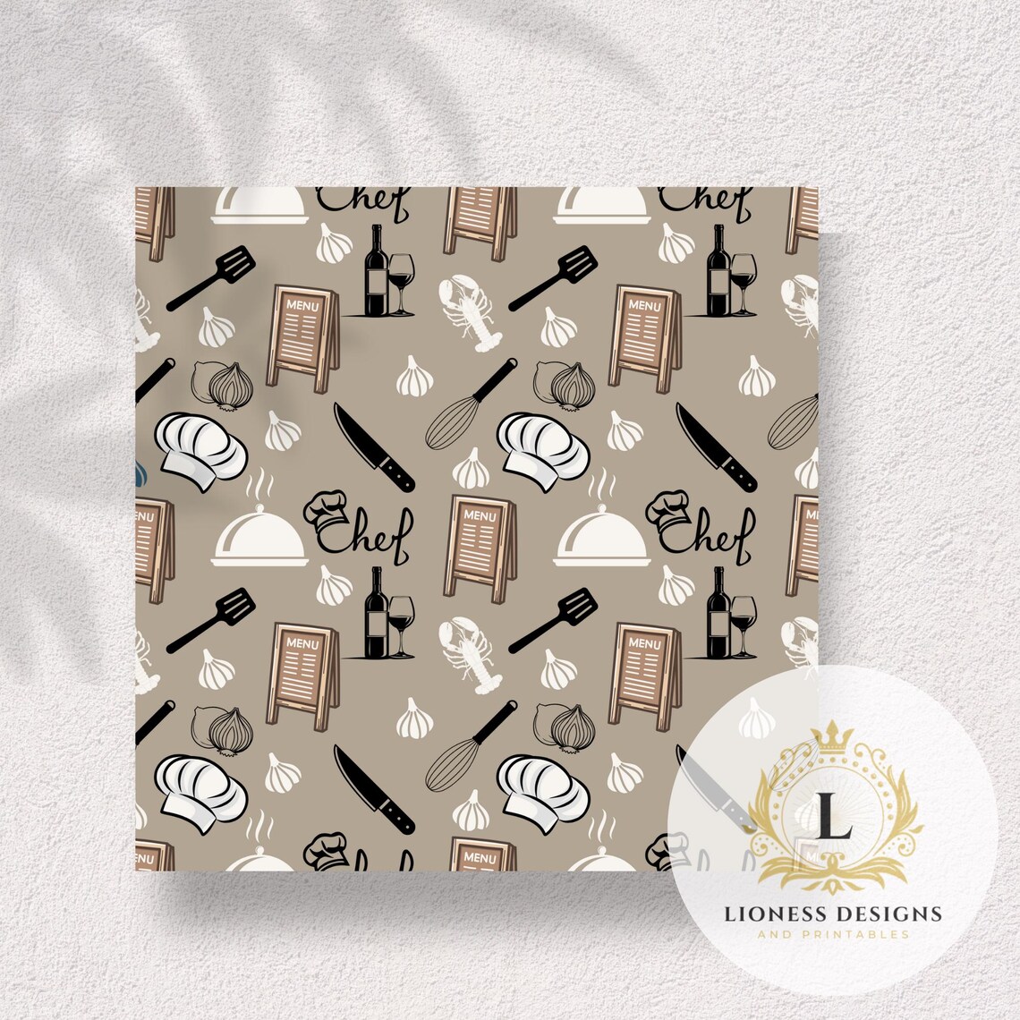 Restaurant Food Seamless Patterns, Black White and Beigh, Scrapbooking ...