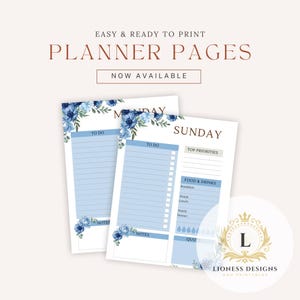 Blue Flower Daily Planner Printable - Etsy