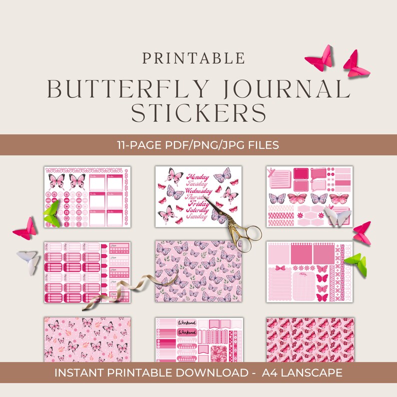 Butterfly Journal Stickers - Pink - Etsy