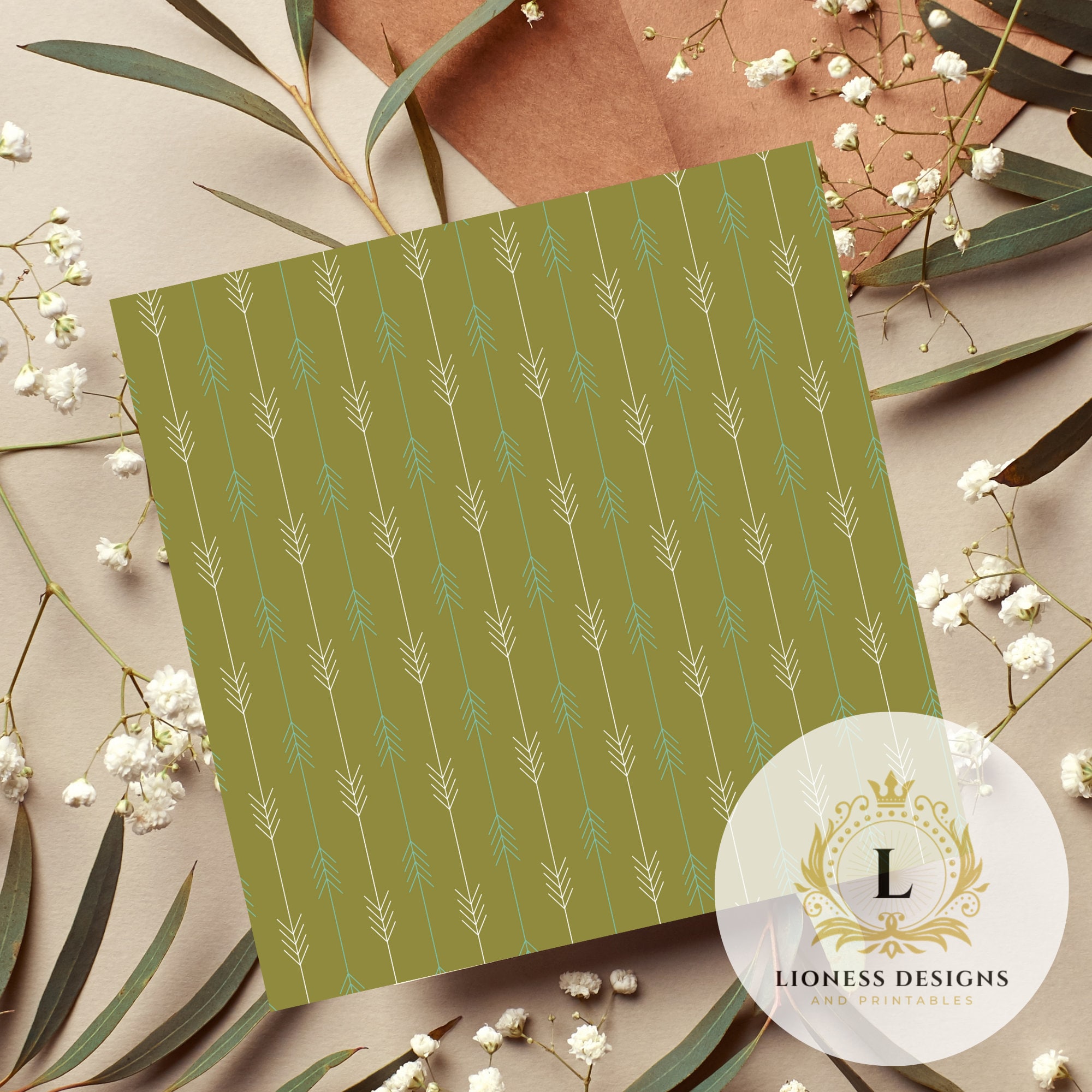 Arrow Digital Paper: Green & Blue Pattern (12x12 Inch, 300DPI) - Etsy