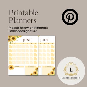 Sunflower Monthly Planner Printable - Etsy