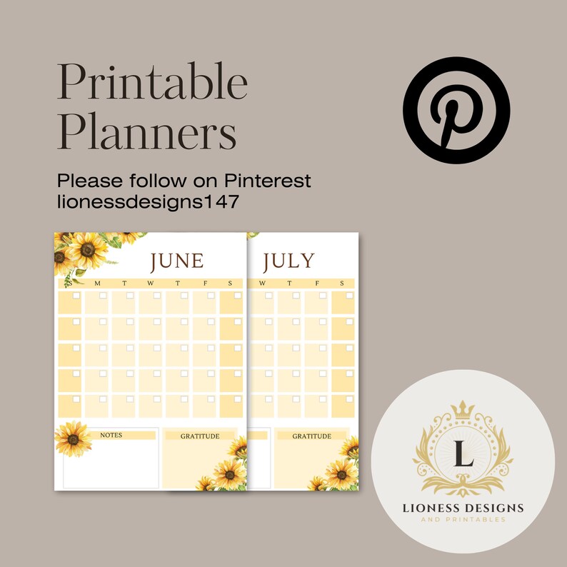 Sunflower Monthly Planner Printable - Etsy