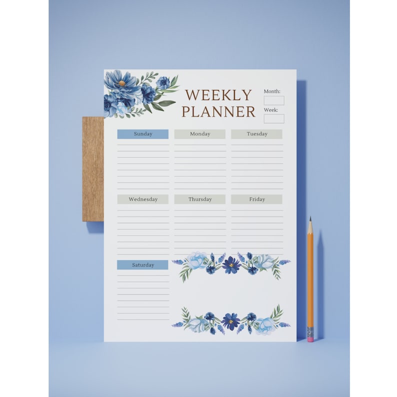 Blue Flower Weekly Planner Printable - Etsy