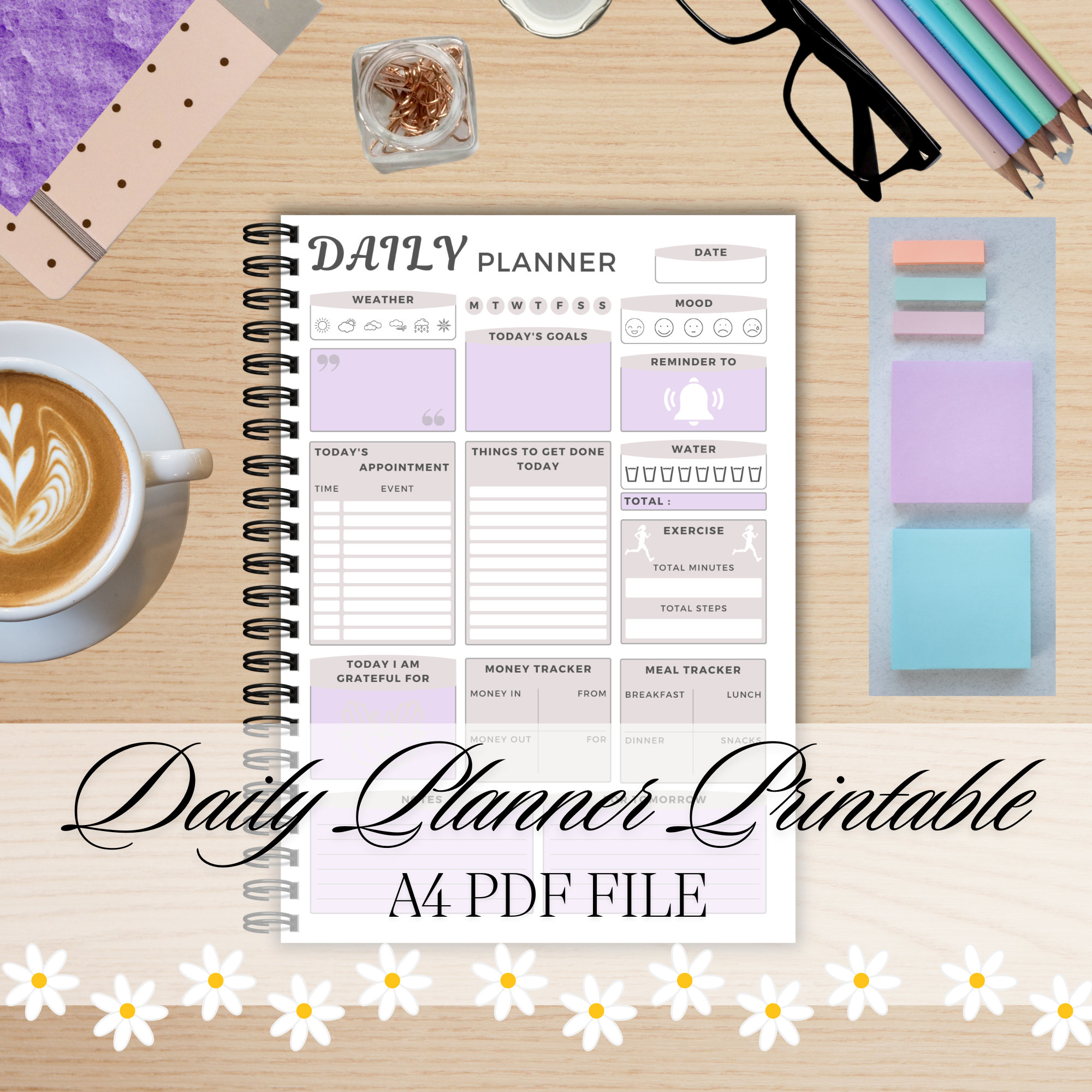 Purple Daily Planner Printable - Etsy