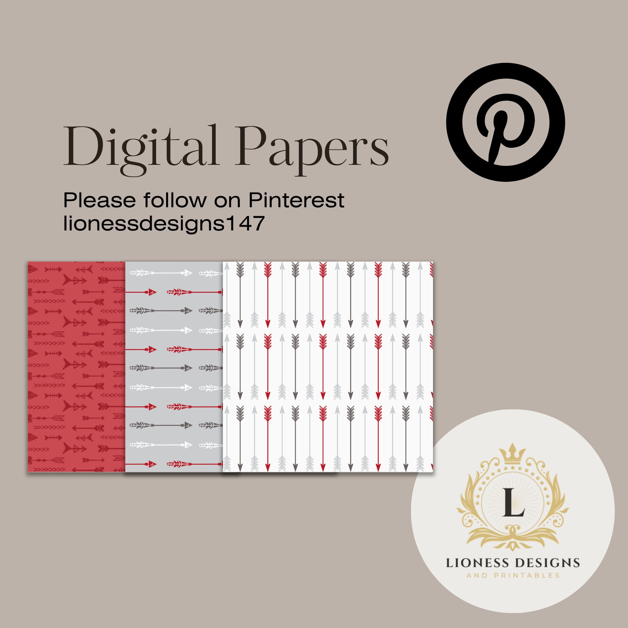 Arrow Red and Grey Digital Paper Pattern Arrow Pattern for Personal and ...
