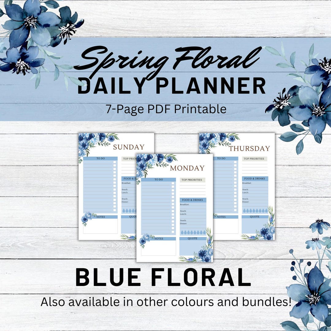 Blue Flower Daily Planner Printable - Etsy