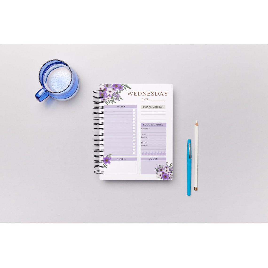 Purple Flower Daily Planner Printable - Etsy