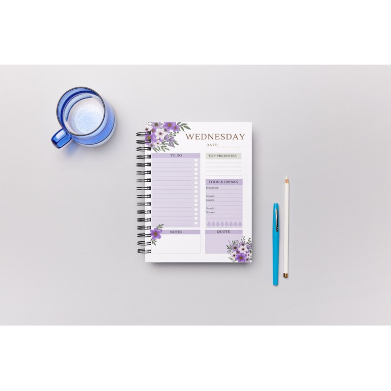 Purple Flower Daily Planner Printable - Etsy