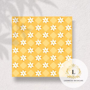 Daisy and Gingham Seamless Digital Paper Pattern - Multicolor Daisy ...