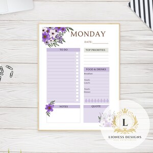 Purple Flower Daily Planner Printable - Etsy