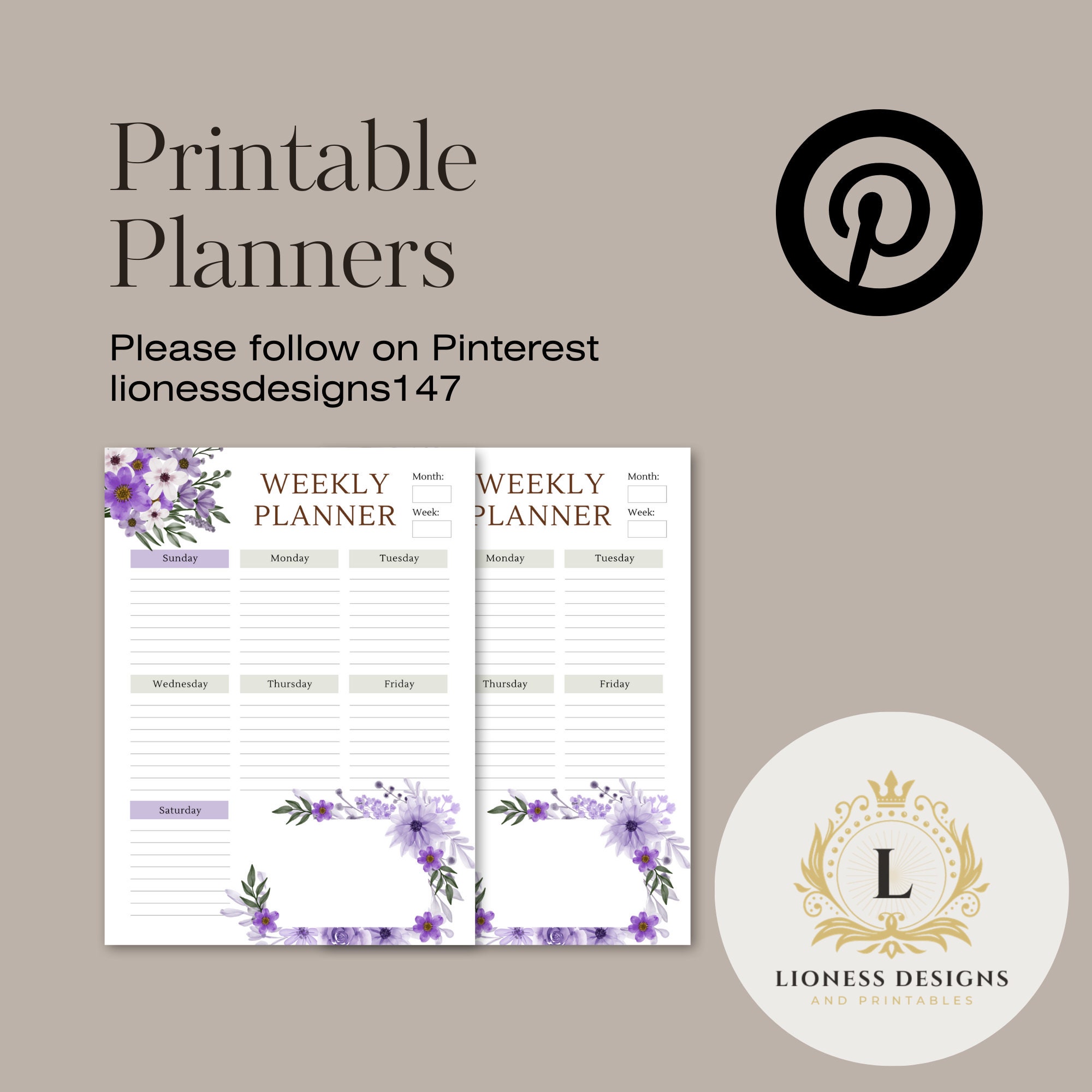 Purple Flower Weekly Planner Printable - Etsy
