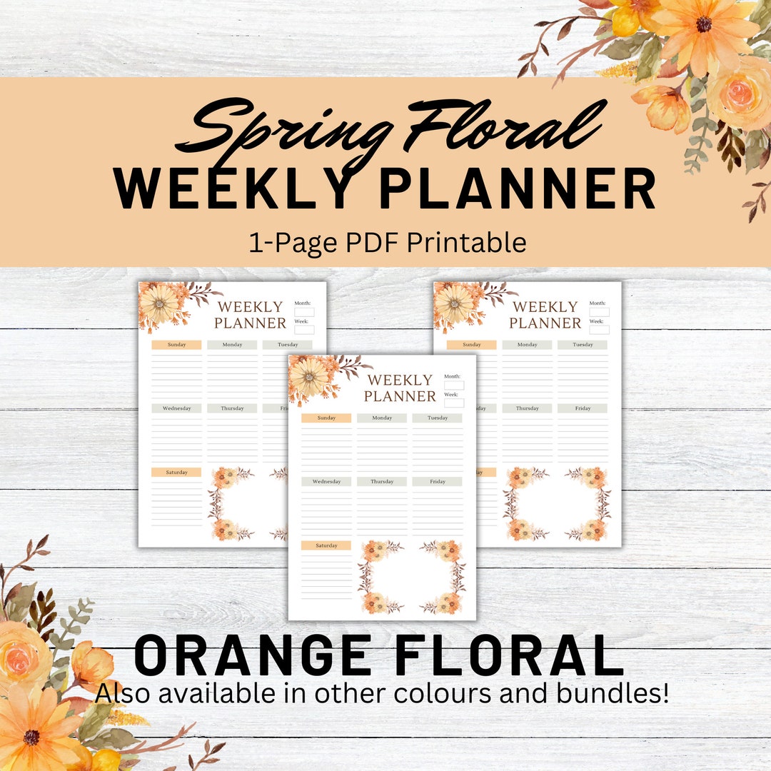 Orange Flower Weekly Planner Printable - Etsy