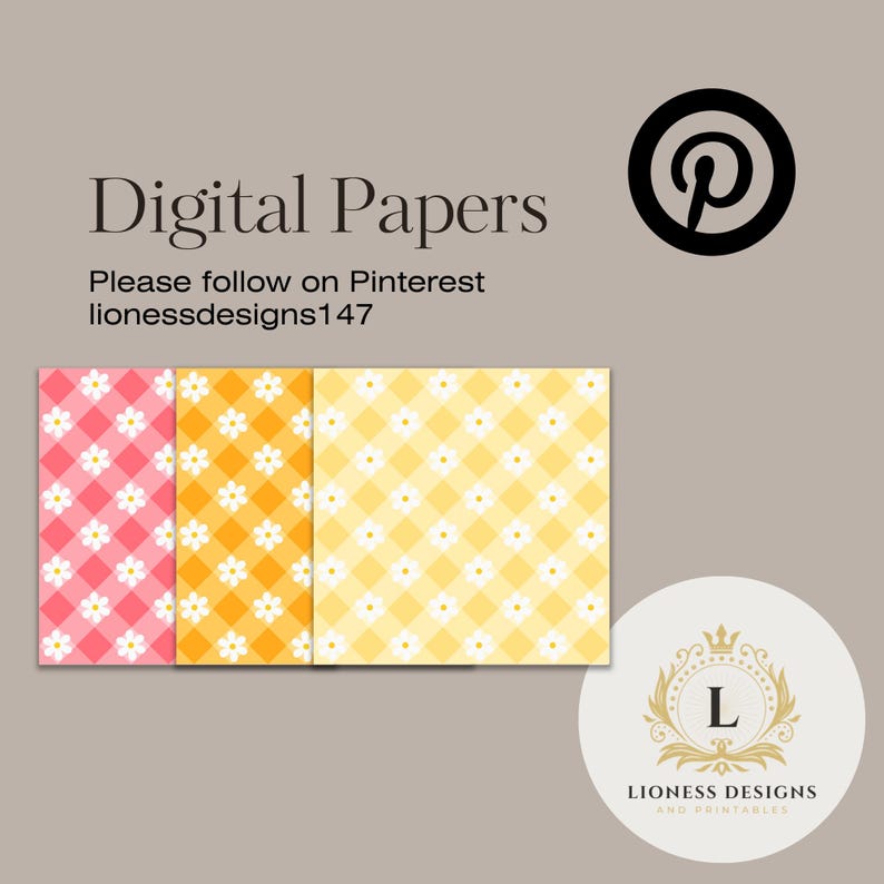 Daisy and Gingham Seamless Digital Paper Pattern - Multicolor Daisy ...