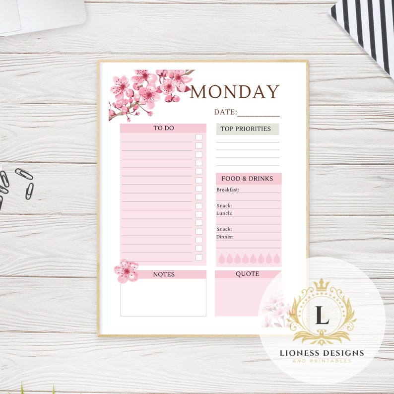 Cherry Blossom Daily Planner Printable - Etsy