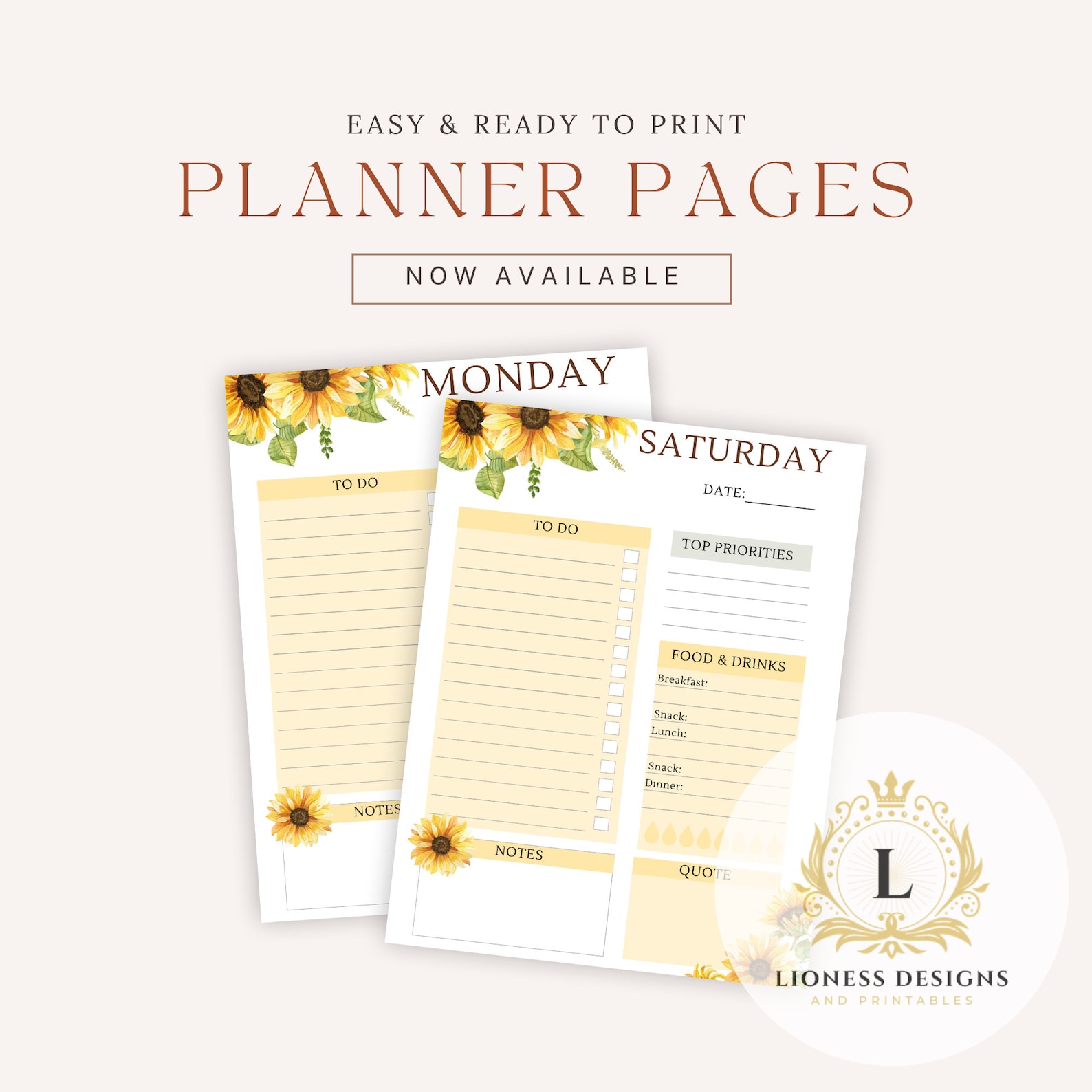 Sunflower Daily Planner Printable - Etsy