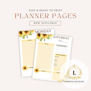 Sunflower Daily Planner Printable - Etsy
