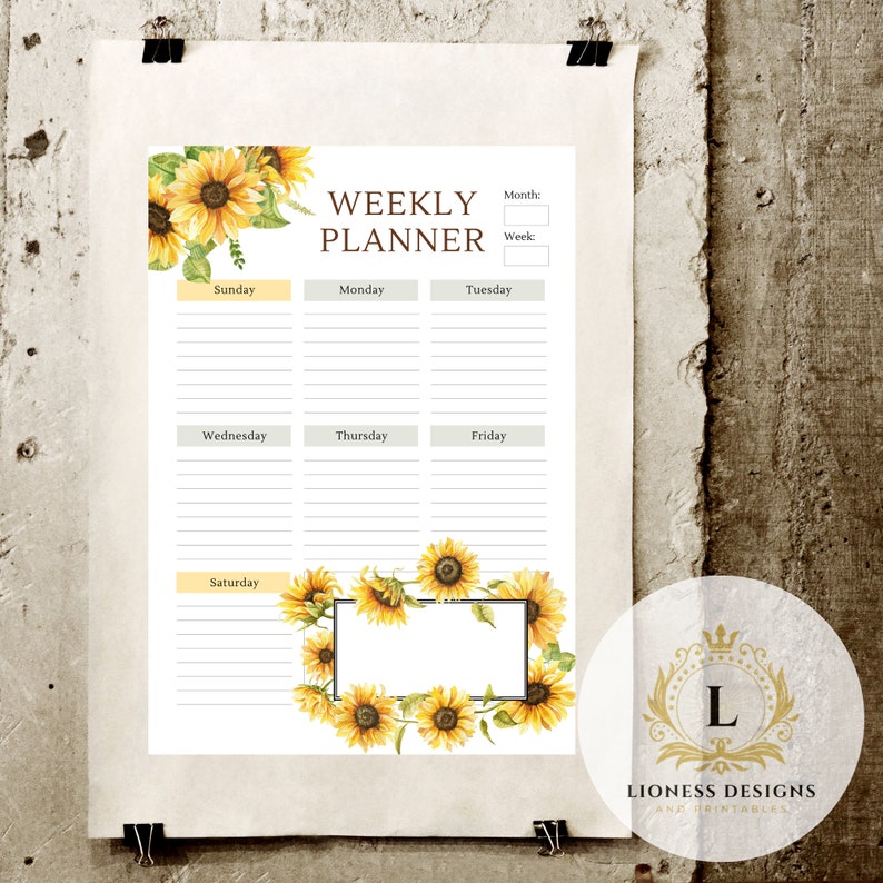 Sunflower Weekly Planner Printable - Etsy