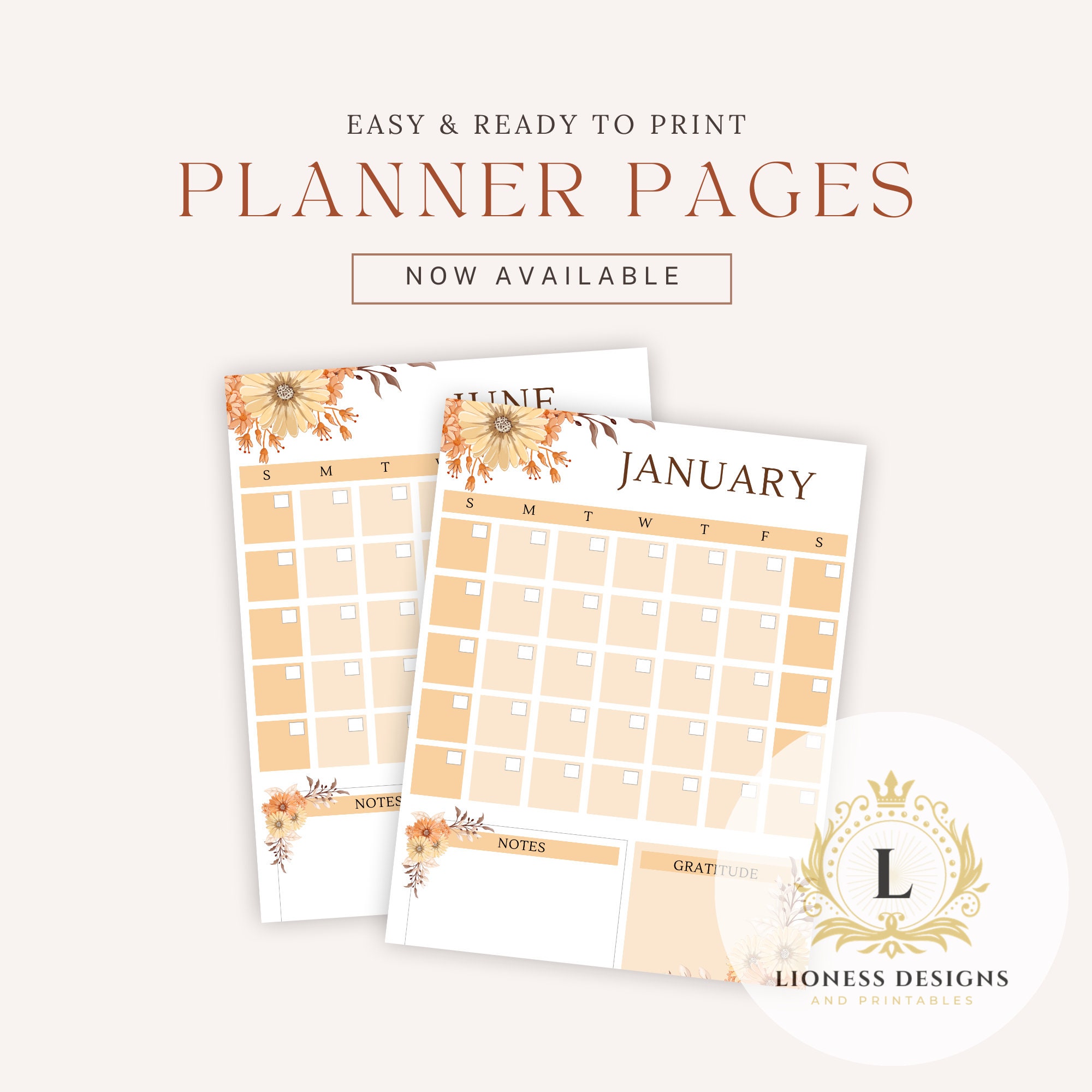 Orange Flower Monthly Planner Printable - Etsy