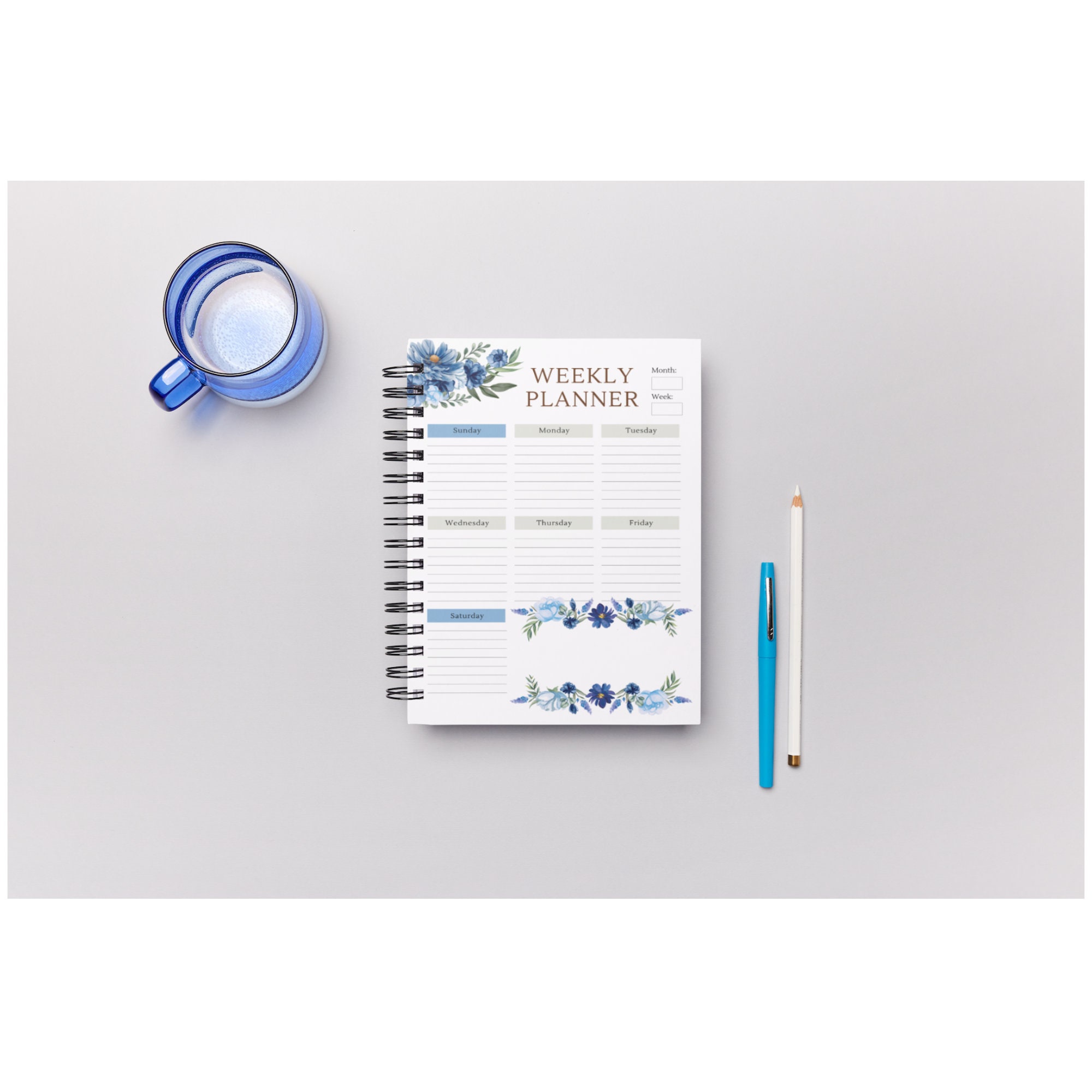 Blue Flower Weekly Planner Printable - Etsy