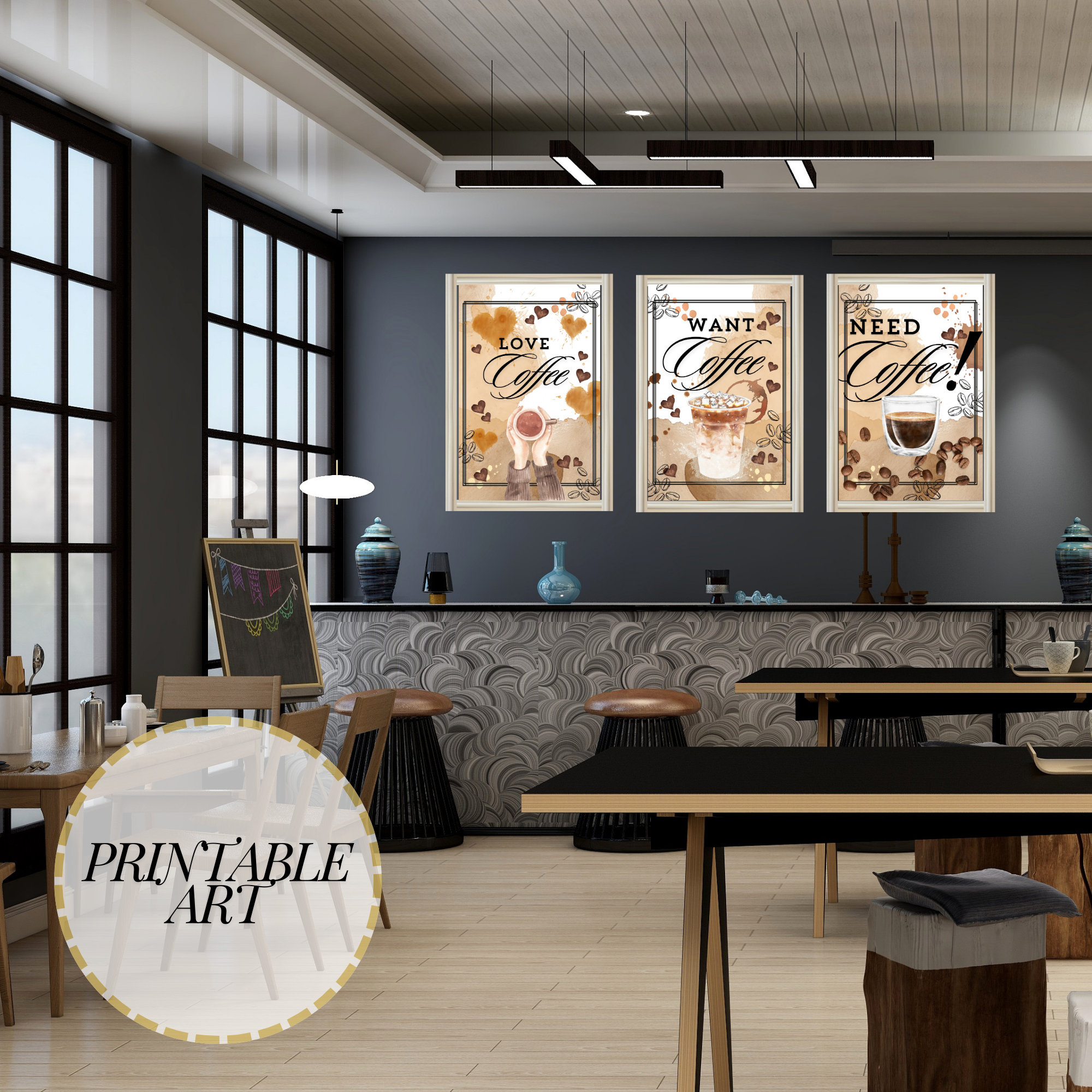 Coffee Printable Art - Watercolor Printable Art, Set of 3. - Etsy