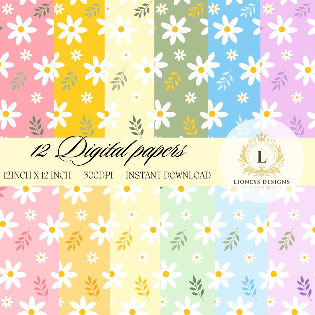Daisy Seamless Digital Paper Pattern - Multicolor Daisy Floral Pattern ...