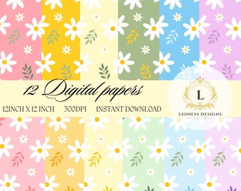 Daisy and Gingham Seamless Digital Paper Pattern Multicolor Daisy ...