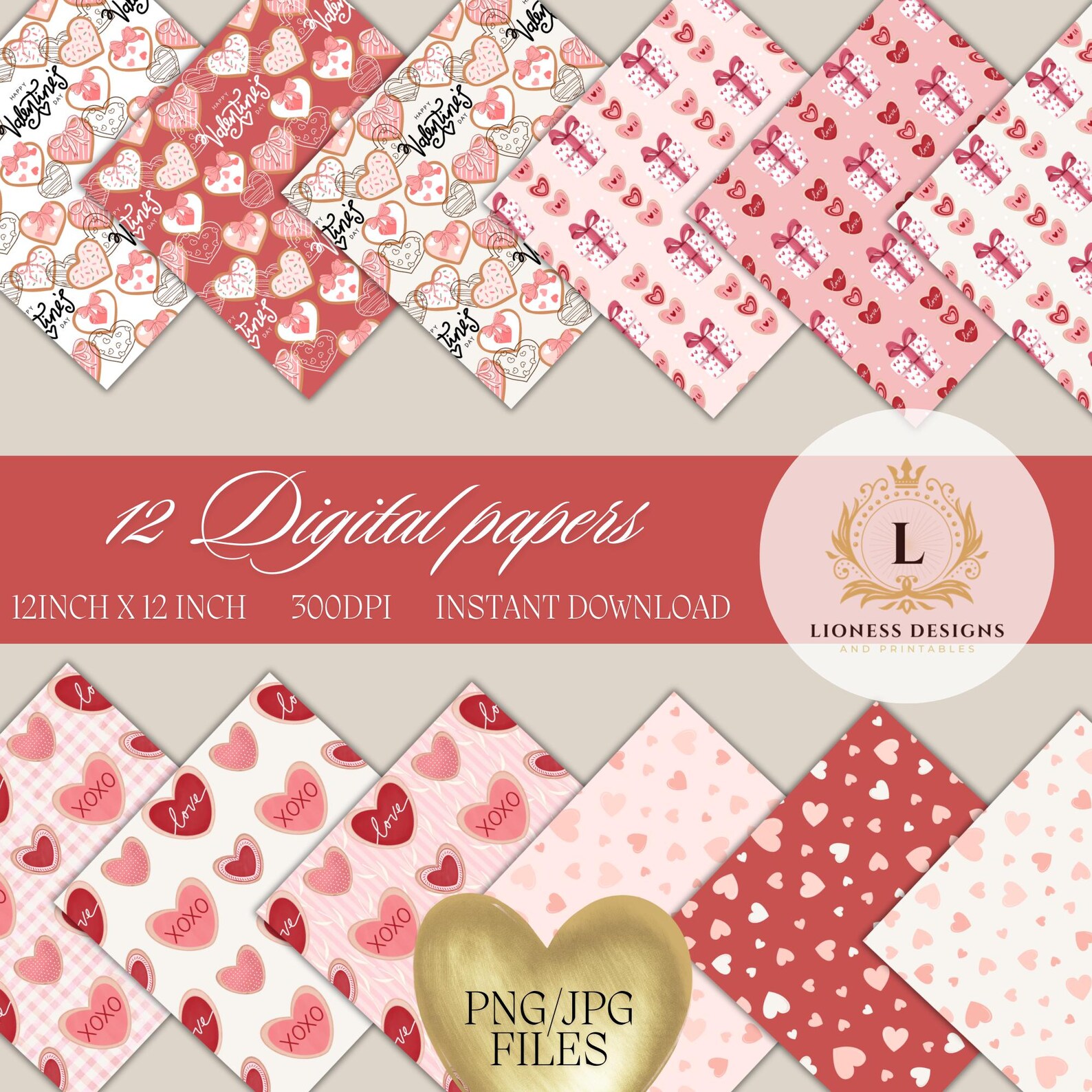 Valentine Seamless Digital Paper, Heart Cookies and Gifts, Heart ...