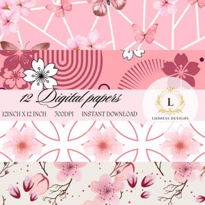 Pink Cherry Blossom Seamless Digital Paper Pattern - Sakura Floral ...