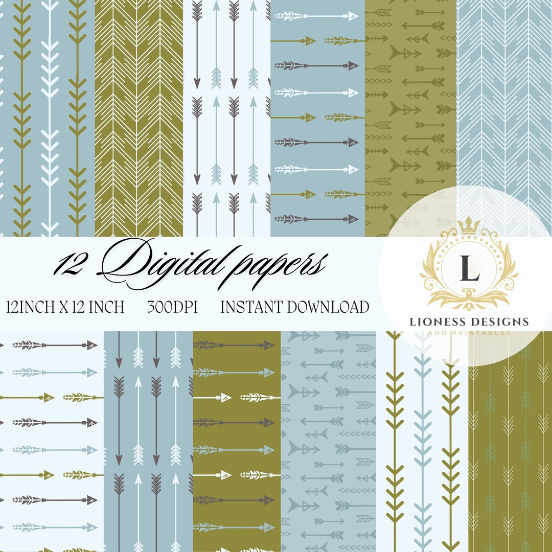 Arrow Digital Paper: Green & Blue Pattern (12x12 Inch, 300DPI) - Etsy