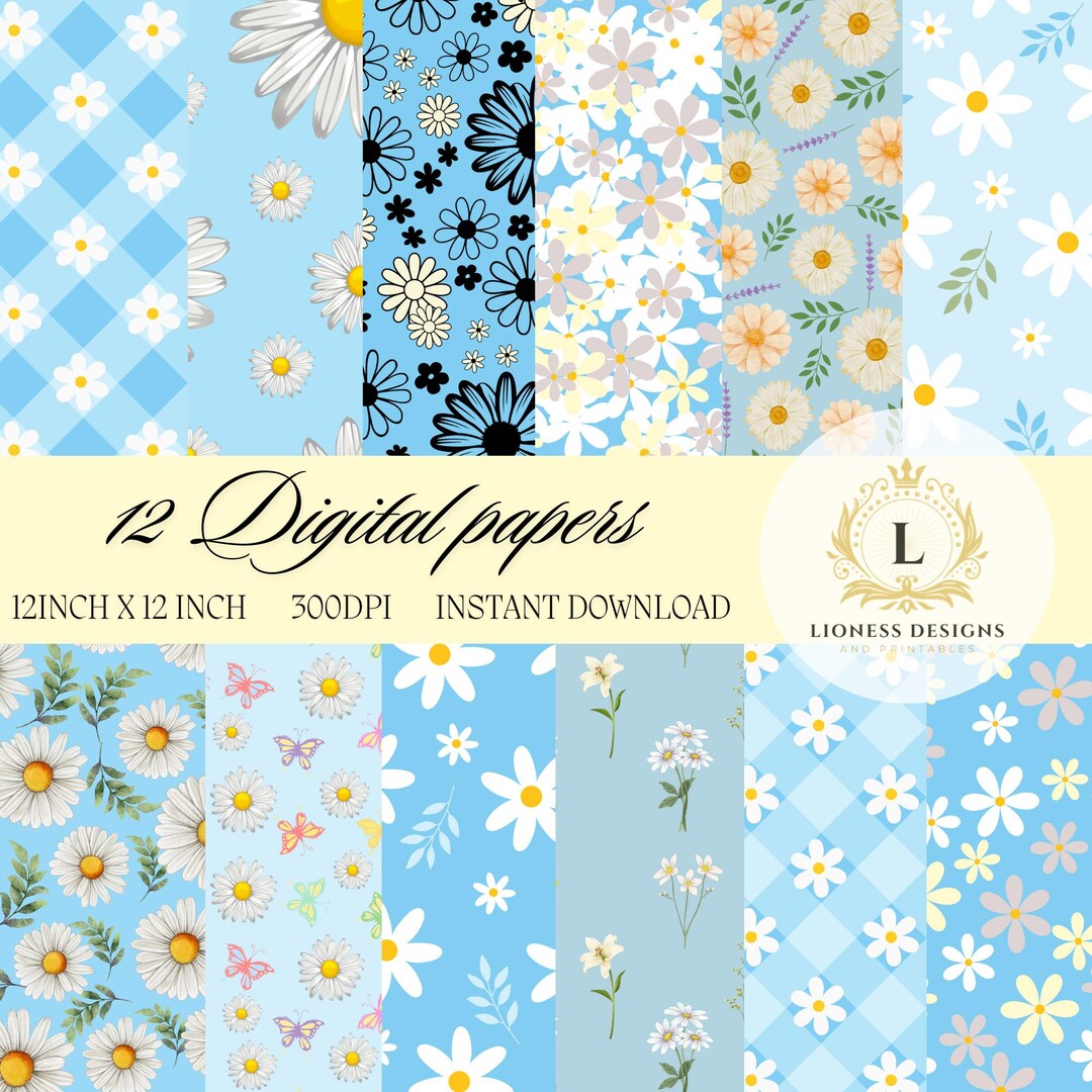 Blue Daisy Seamless Digital Paper Pattern - Daisy Floral Pattern for ...