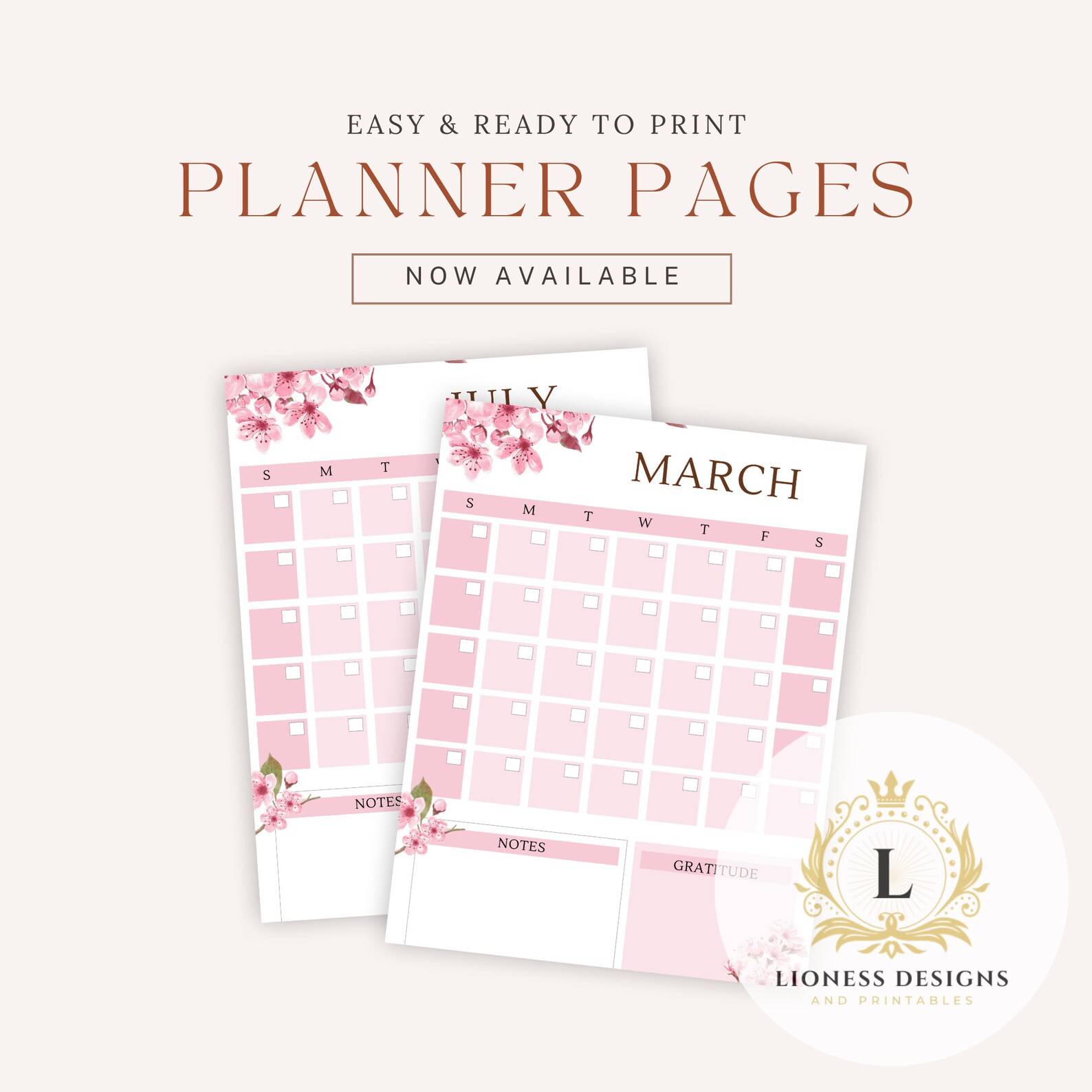 Cherry Blossom Monthly Planner Printable - Etsy
