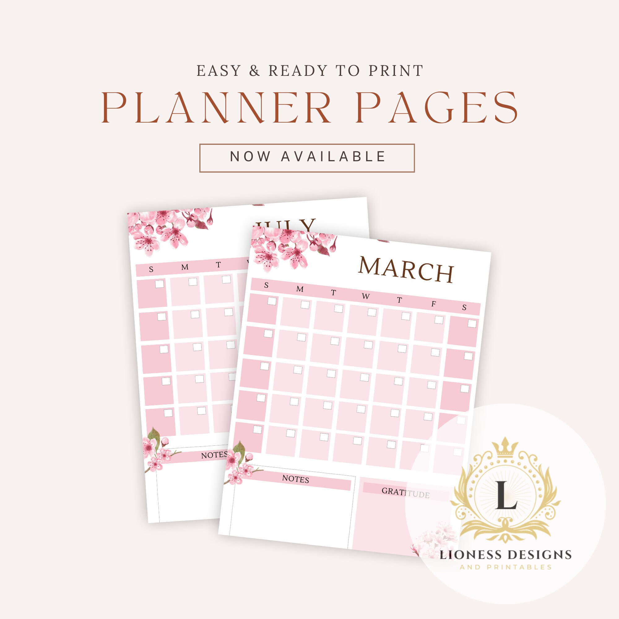Cherry Blossom Monthly Planner Printable - Etsy