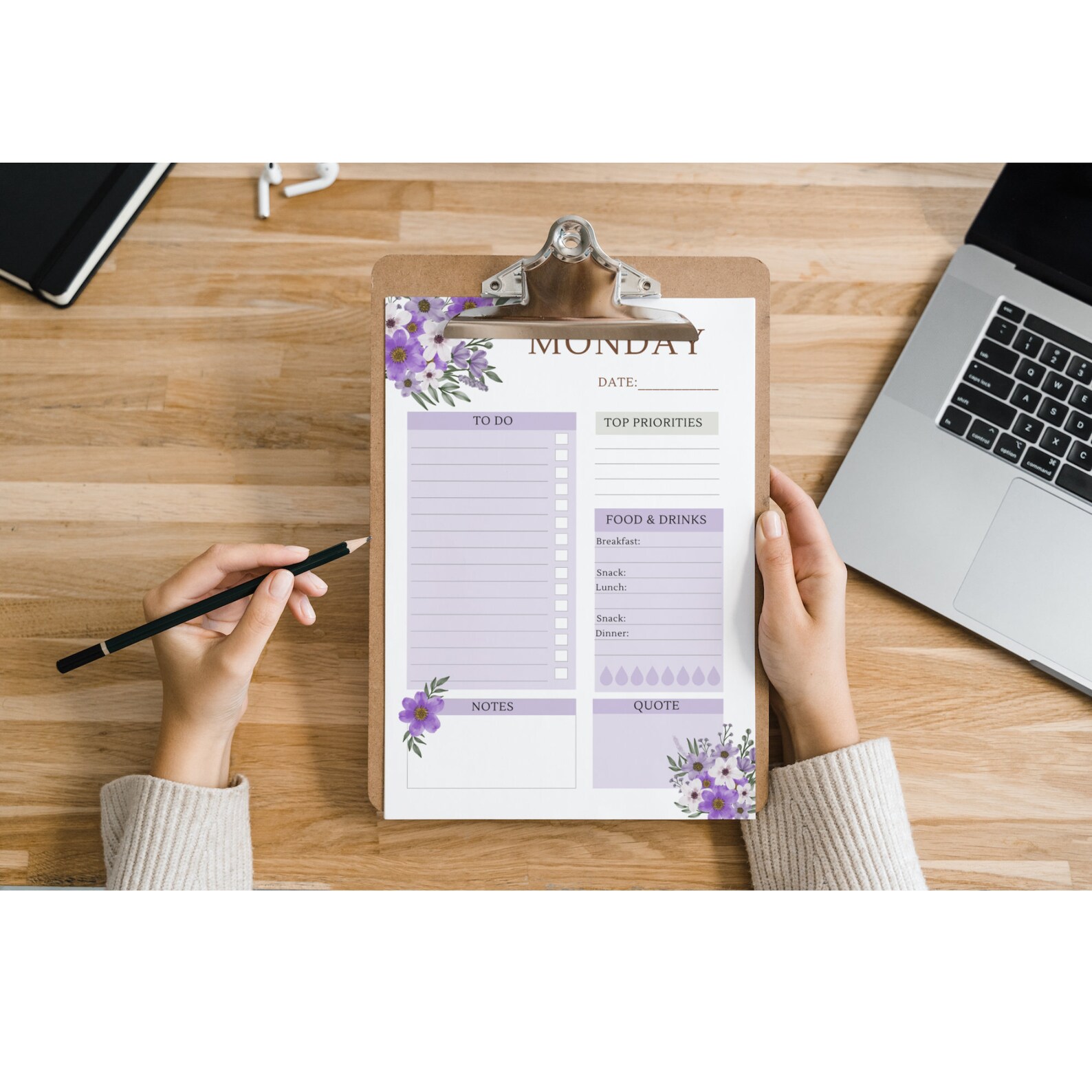 Purple Flower Daily Planner Printable - Etsy