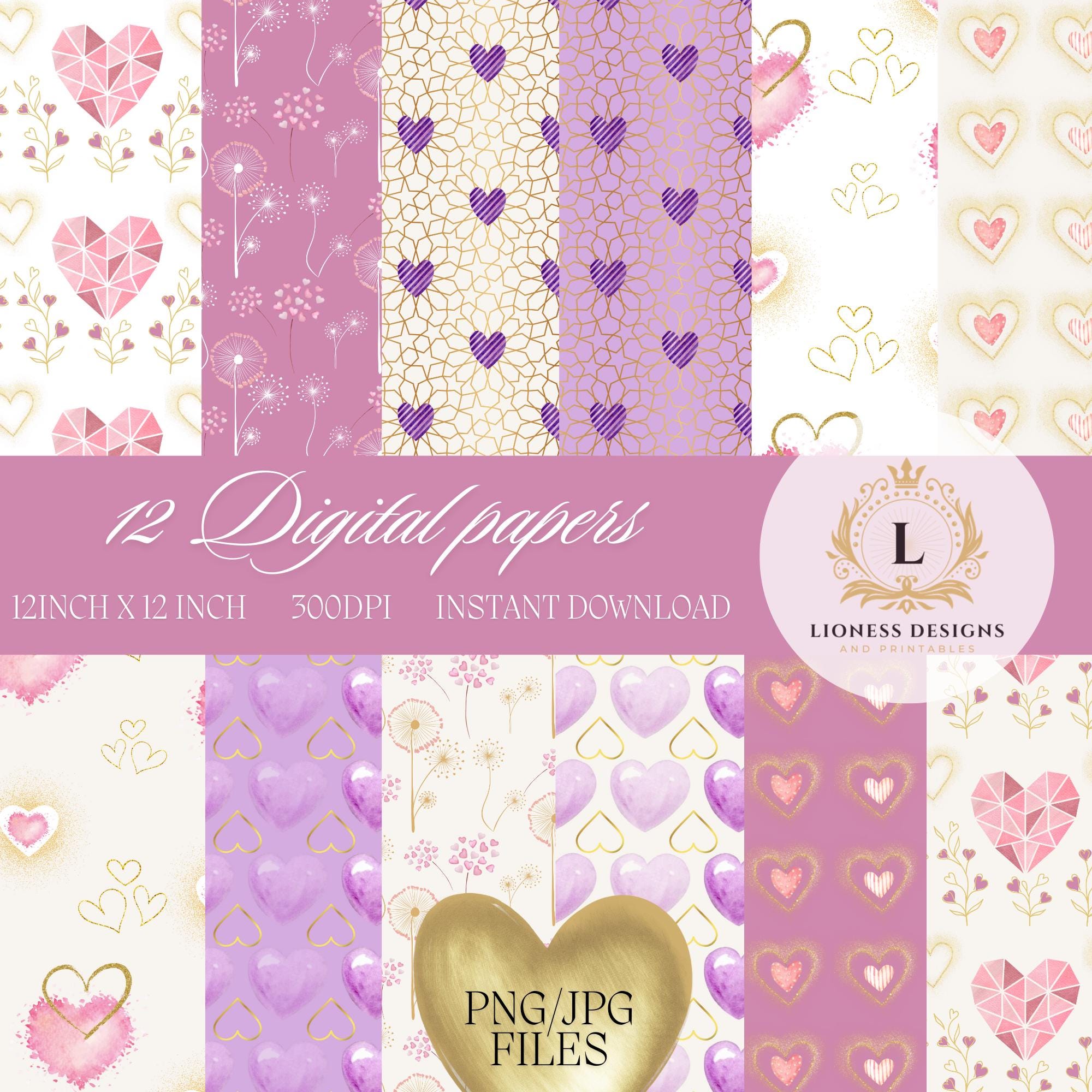 Valentine Seamless Digital Paper, Watercolor and Gold Hearts Pattern ...