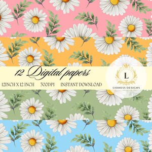 Daisy Seamless Digital Paper Pattern Multicolor Daisy Floral Pattern ...