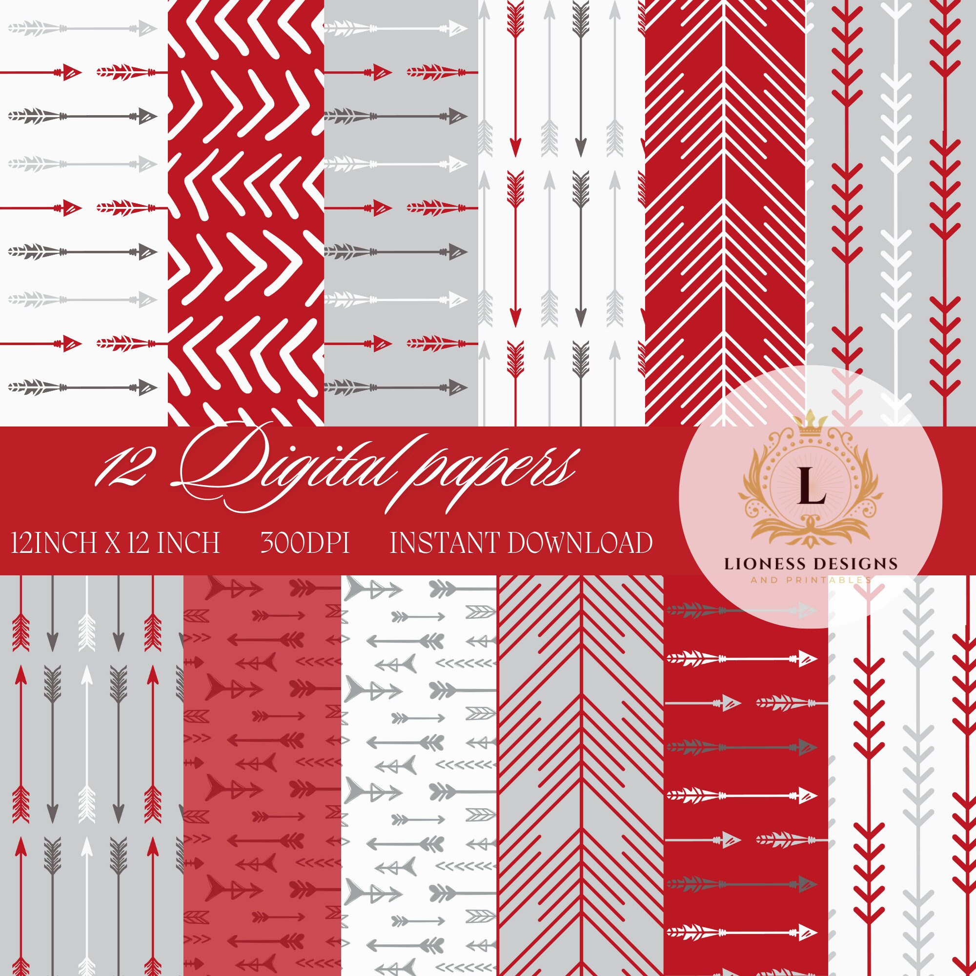 Arrow Red and Grey Digital Paper Pattern Arrow Pattern for Personal and ...