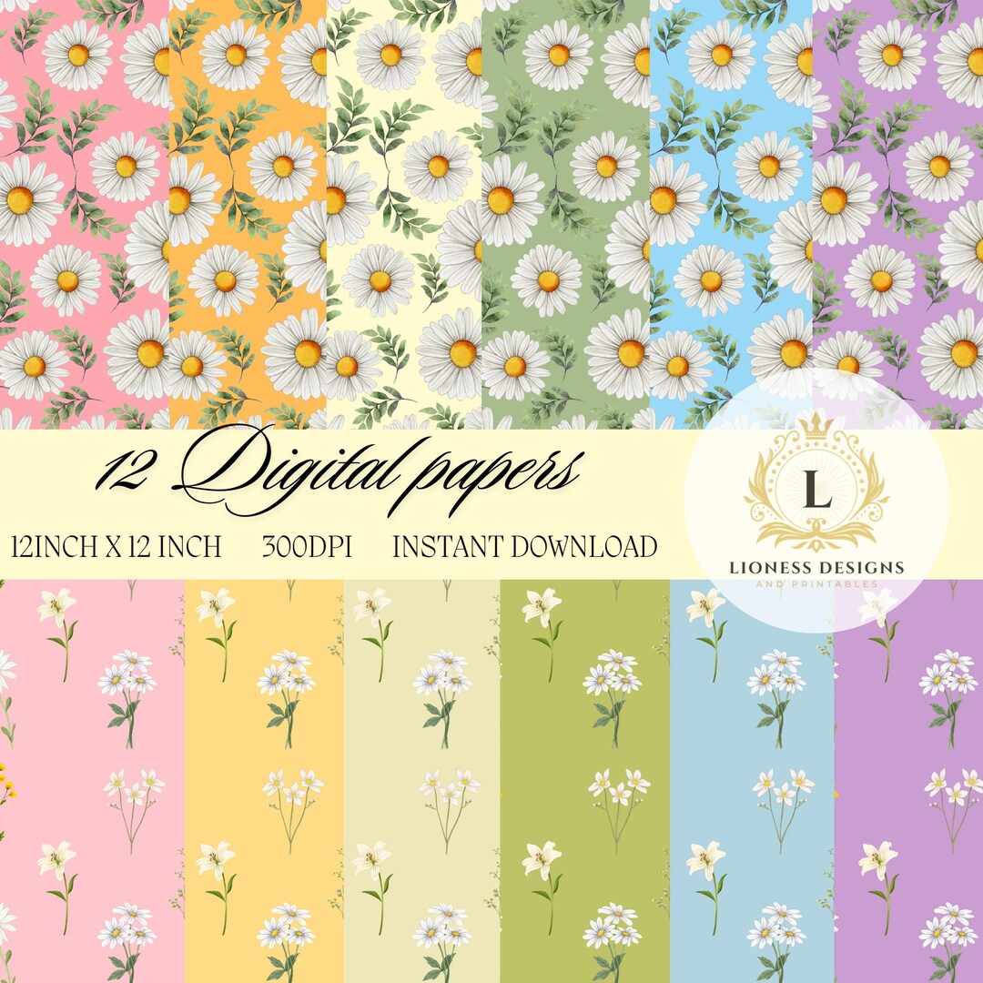 Daisy Seamless Digital Paper Pattern Multicolor Daisy Floral Pattern ...