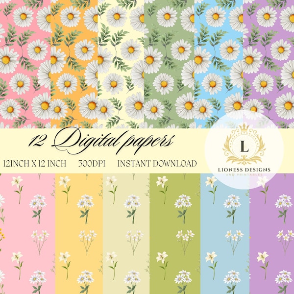 Daisy Seamless Digital Paper Pattern Multicolor Daisy Floral Pattern ...