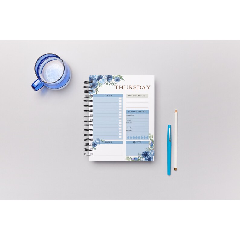 Blue Flower Daily Planner Printable - Etsy