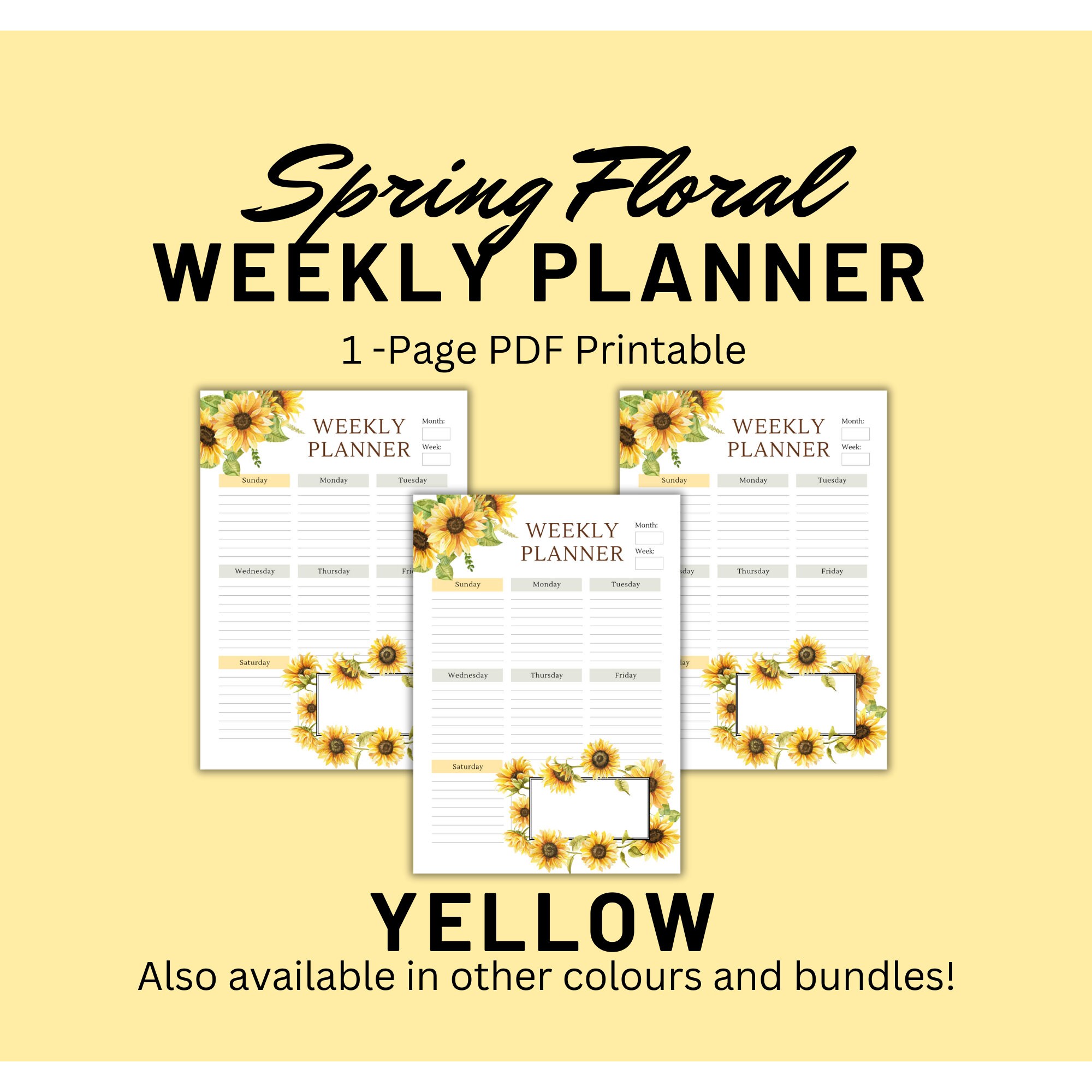 Sunflower Weekly Planner Printable - Etsy