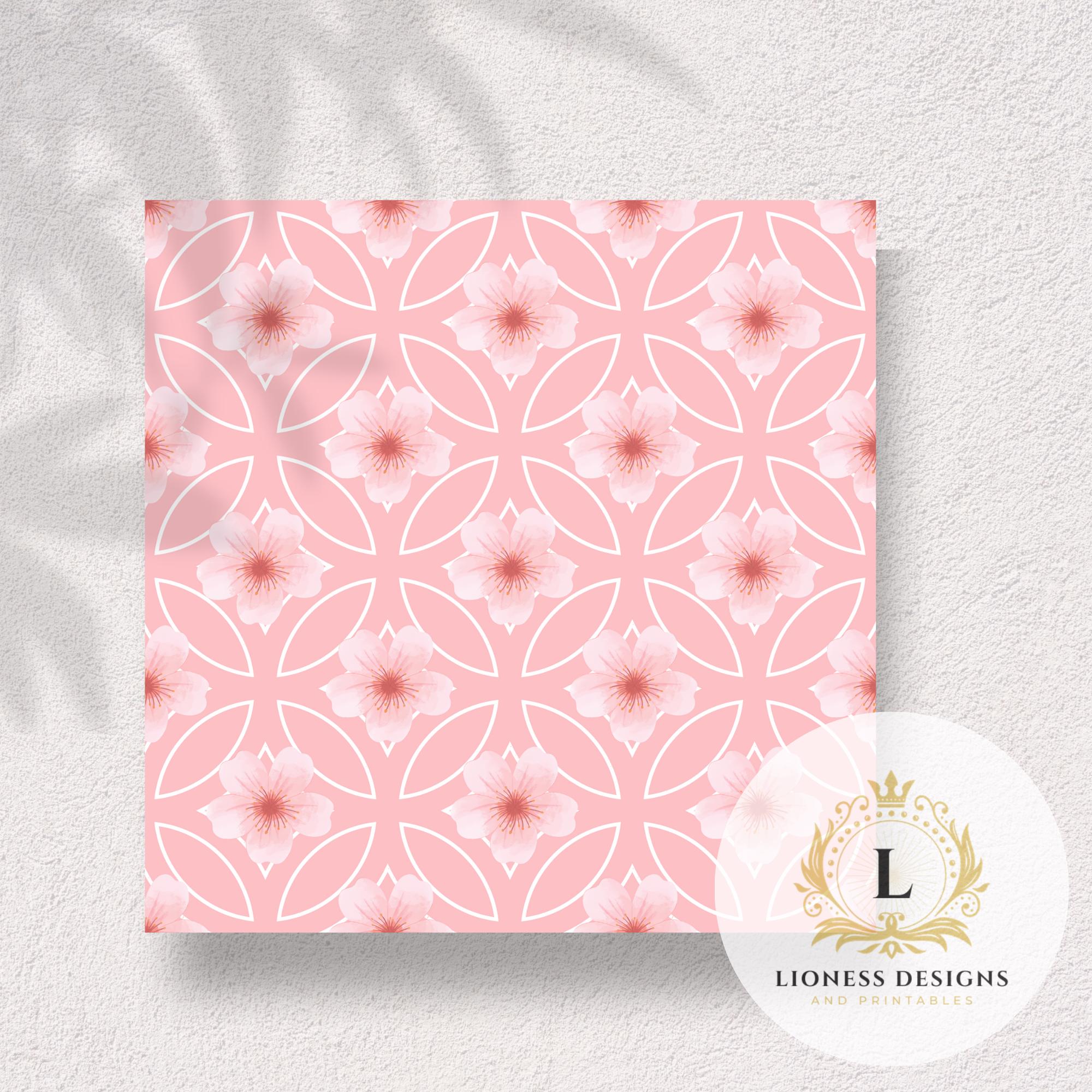 Pink Cherry Blossom Seamless Digital Paper Pattern Sakura Floral ...