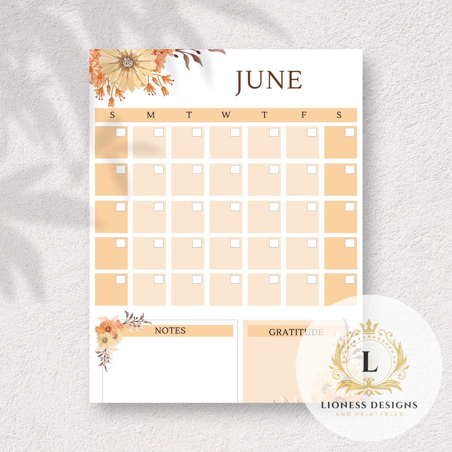 Orange Flower Monthly Planner Printable - Etsy