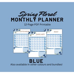 Blue Flower Monthly Planner Printable - Etsy